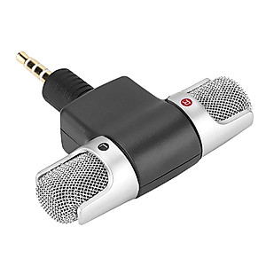 ASHATA Mini Microphone, 3.5mm Jack Mini Mic Digital Stereo Microphone Portable Professional Handheld External Microphone Angle Adjustable for Mobile Phone, PC and Recorder