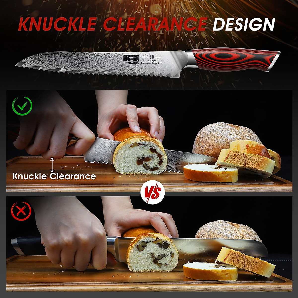 HOSHANHO Bread Knife,8 Inch Serrated Bread Knife Ultra Sharp Damascus Steel Bread Kitchen Knife, Professional Bread Knife for Homemade Bread