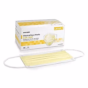 McKesson Medical Face Masks, Level 1 - Pleated with Ear Loops, Non-Sterile, Yellow - One Size Fits Most Adults, 7 in x 3.75 in, 50 Count, 1 Pack