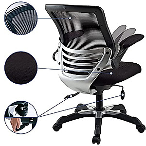 Modway Edge Mesh Back and Mesh Seat Office Chair In Black With Flip-Up Arms in Black