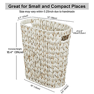 Coeusy Wicker Trash Can,Bathroom Trash Can,Waterproof Wicker Waste Basket for Bathroom,Narrow Small Waste Basket for Bedroom,Office, Cream White 5 Gallon