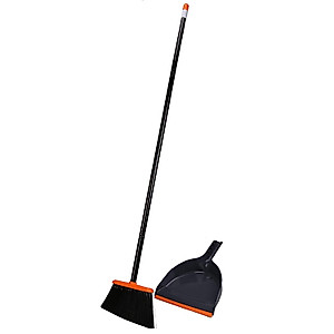 TreeLen Angle Broom and Dustpan Set, Dust Pan Snaps On Broom Handles Orange