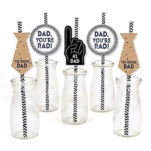 Big Dot of Happiness My Dad is Rad Paper Straw Decor - Father's Day Party Striped Decorative Straws - Set of 24