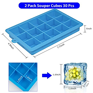 Silicone Ice Cube Tray with Lid, 2 Pack Stackable Ice Trays for Freezer, 30 Pcs Ice Molds Blue