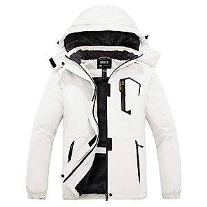 Skieer Women's Waterproof Ski Jacket Winter Parka with Detachable Hood White M