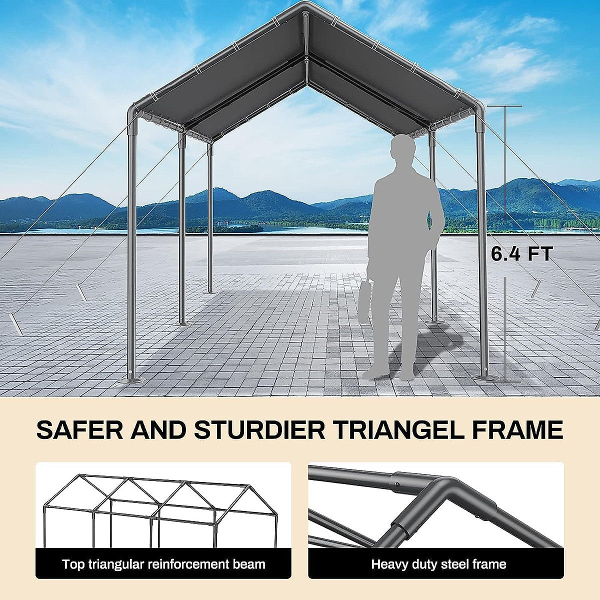 Carport Canopy 10x20 Heavy Duty, Metal Carport Waterproof Carport Garage Tent Outdoor for Car Tuck Boat SUV Party (Grey)