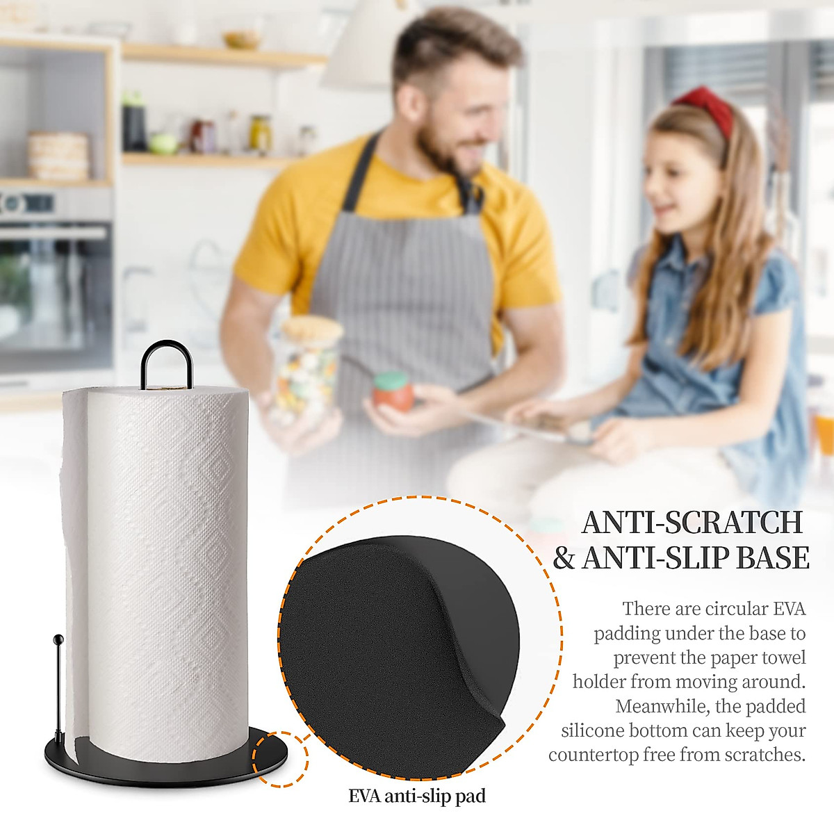 Paper Towel Holder,Paper Towels Stand Holder Countertop for Standard and Large Size Rolls Black