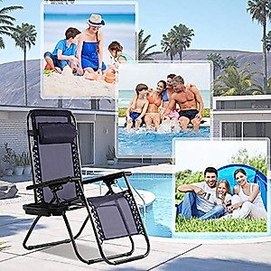 Zero Gravity Chair, Outdoor Folding Adjustable Lounge Chair Chaise 250Lbs Weight Capacity Recliner with Cup Holder Tray and Pillows for Patio, Pool, Beach, Lawn, Deck, Yard - Set of 2 - Blue