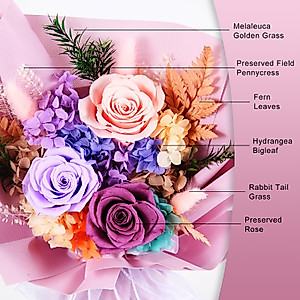 Amoueterno Preserved Flowers Bouquet Natural Real Roses and Flowers,Hand Made Bouquet,Gifts for Valentine’s Day,Mother’s Day,Anniversary,Birthday,Christmas