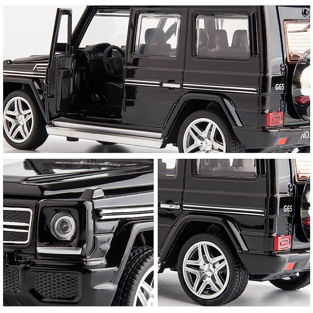 BDTCTK Compatible for 1:32 G65 Model Pull Back Car with Sound and Light for Kids Boy Girl, Metal Body, Door Opened, Black