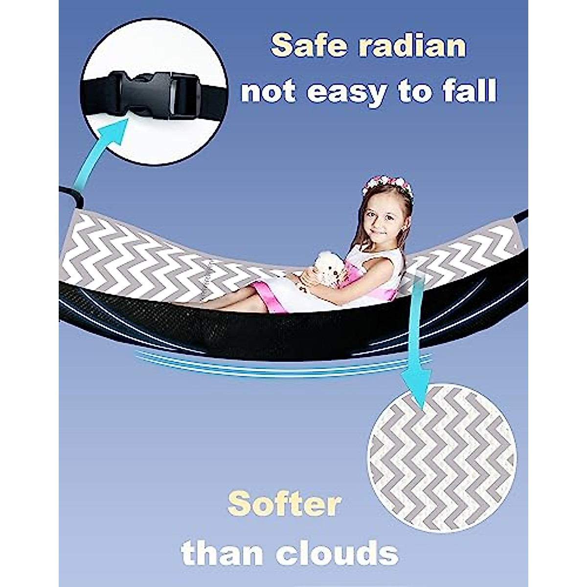 AWAHITAWA Toddler Travel Bed, Airplane Travel Essentials Kids, Portable Toddler Bed, Baby Airplane Travel Cot Accessories, Airplane Must Haves for Toddlers（Gray Stripes）