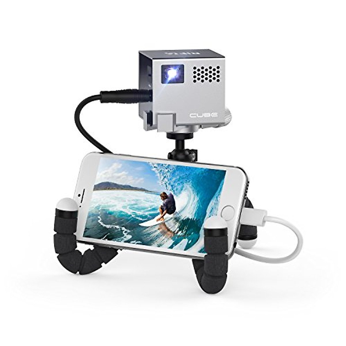 RIF6 CUBE Mini Projector - 2 inch Portable Handheld Projector Screen with Built In Speakers and HDMI Input for SmartPhone, Gaming and Home Movie Theater - Pocket Video Projectors with Full LED Display