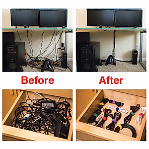 Reusable Cable Ties 3/4" x 4" Self-Gripping Strips Ready to Use Precut Straps for Cable Management and Organizing Cords 50 Pack (Black)