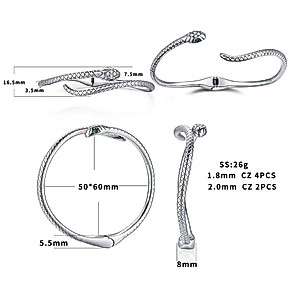 Presentski Snake Bracelet Sterling Silver Open Bangle Serpent Bracelet Vintage Silver Bracelet for Women