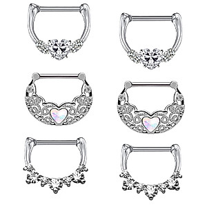 FLOGWE 14G 316L Heart Nipple Cliker Surgial Steel Opal Nipple Ring Nipple Piercing Jewelry Shiny Heart Clear CZ Nipple Bars Nipple Barbell for Women…