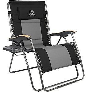 Coastrail Outdoor Zero Gravity Chair Oversized XXL 33.5" Patio Padded Reclining Lounger with Pillow, Side Table for Camping, Lawn, Garden Black/1pack
