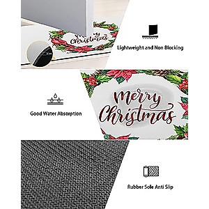 Merry Christmas Bath Mat for Tub,Non Slip Bathroom Floor Runner Rug Quick Dry & Absorbent Diatomaceous Earth Shower Sink Bedroom Kitchen Washable Doormat,Winter Poinsettia Holly Pine Berries 18"x47"