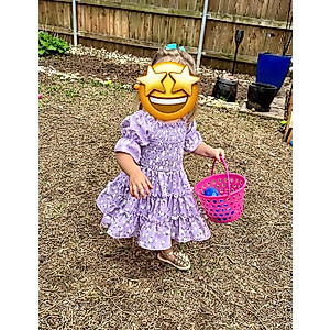 Purple Toddler Girl Dress Square Neck Puff Sleeve A-Line Toddler Floral Dresses Summer Dresses for Toddler Girls 5T 6T Dress