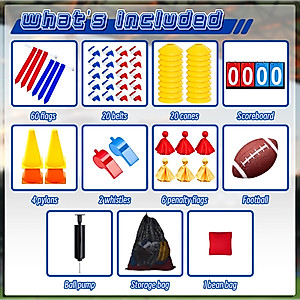 Liliful 20 Player Football Penalty Flags Set, Includes 1 Rugby 20 Adjustable Flag Belts 2 Whistles and Carrying Bag for Adult(Red and Blue)