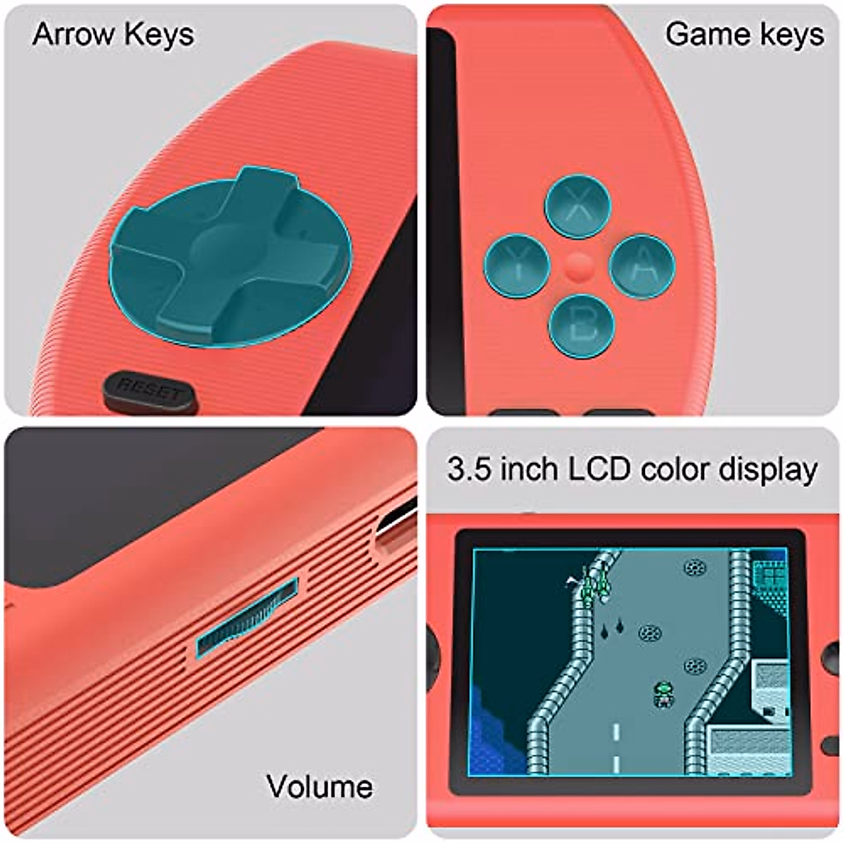 JAMSWALL Handheld Game Console, 500 Classical FC Games 3.5-Inch Screen 1020mAh Rechargeable Battery Portable Retro Video Game Console Support for Connecting TV and Two Players (Red)