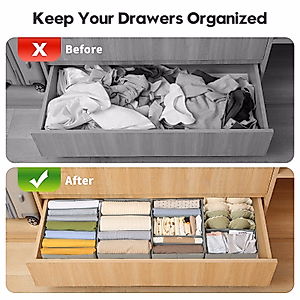 Qozary Adjustable T-Shirt Drawer Organizer Clothes Bins - 4 Pack Wardrobe Clothes Organizer, Foldable Dresser Drawer Organizers, Closet Organizers and Storage Boxes for Bra, Tank Tops, Leggings