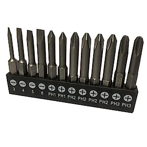 aiyun 12 Piece Slotted Phillips Screwdriver Bit Set, 1/4 Inch Hex Shank S2 Steel Magnetic 2 Inch Long Drill Bits (2 Inch)