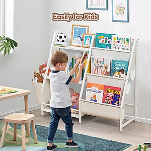 Kids Bookshelf and Toy Storage, Montessori Toddler Bookshelf for Kids, Baby Bookcase Toy Storage Organizer for Kids Rooms, Playroom, Bedroom, Nursery