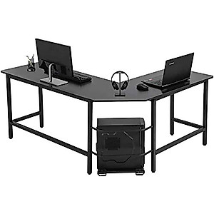 Meetperfect Corner Desk L-Shape Desk Wooden Computer Desk Gaming Table Home Office Desk Office Table Corner Table with Large Monitor Computer Stand, PC Laptop Study Table Workstation, 55"+37", Black