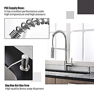 APPASO Commercial Kitchen Faucet Pull Down Sprayer with Soap Dispenser - Stainless Steel Brushed Nickel High Arc Tall Modern Single Handle Spring Kitchen Sink Faucet with Pull Out Spray