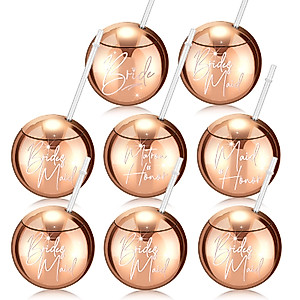 8 Pcs Bridesmaid Gifts Set Bridesmaid Disco Ball Tumbler 20 oz Plastic Bachelorette Party Cups with Lids Rose Gold Bride Cup Maid of Honor Proposal Gift for Bridal Wedding Shower Favors