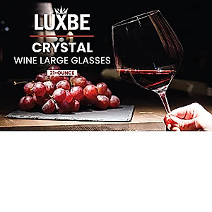 Luxbe - Crystal Wine Glasses 21-ounce, Set of 6 - Large Handcrafted Red White Wine Glass - 100% Lead-Free Crystal Glass - Professional Wine Tasting - Burgundy - Pinot Noir - Bordeaux - 650ml