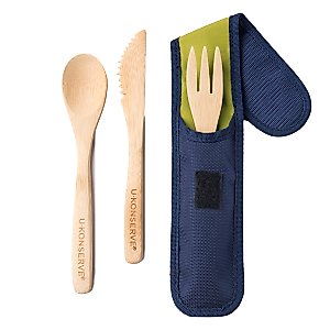 U-Konserve Bamboo Cutlery Set in Recycled Case - Reusable Utensil Spoon Fork Knife - Lightweight for Zero Waste Lunches and Travel - Navy Blue Carrying Case