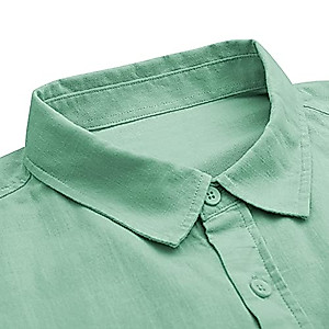 Men's Casual Summer Button Down Linen Shirts Short Sleeve Cotton Beach Tops with Pocket Green X-Large