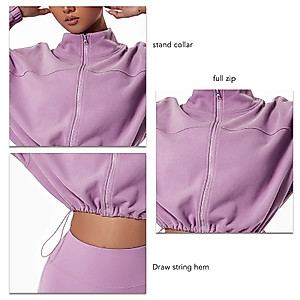 Cocoarm Women Sweat Jacket Cropped Without Hood Sports Long Sleeve Short Cardigan with Zipper Active Wear for Yoga Running(S-Taro )