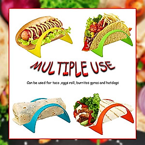 AOUXSEEM 32 Pack Taco Holder Stands with Storage Bag, Non-Toxic BPA Free Plastic Colorful Flat Bottom Taco Tray Plate Racks Party Supplies for Tortillas Burritos Hot Dog, Stand on Table, Stackable