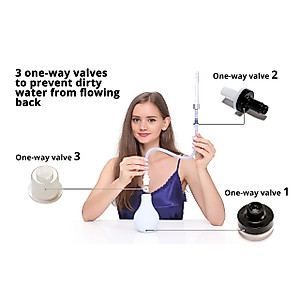 RVDKBULB Natural Vaginal Cleansing System with 3 One-Way Valves - Vaginal Douche for Women, 18 inches Long Hose, Free of PVC & Phthalates & BPAs, 12 Fl Oz, White