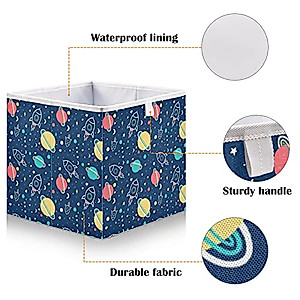 Blueangle Outer Space Pattern Cube Storage Bin, 11 x 11 x 11 in, Large Collapsible Organizer Storage Basket for Home Décor（683）