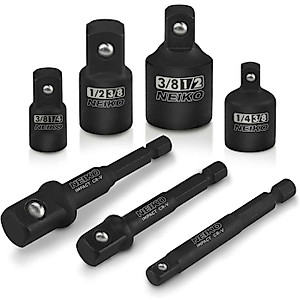 NEIKO 00298A Impact Extension and Socket-Adapter Set, 1/4-Inch Hex-Shank Drill Extension Set Made with CrV Steel, 7-Piece Kit
