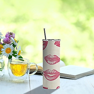 Medpol lipstick kisses valentines insulated tumblers coffee cup Gift，lipstick kisses valentines Drinking Glasses-Tea Cup-Coffee Mug tumbler with lid and straw 20 oz insulated tumbler cups