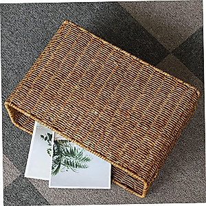 Magazine Newspaper Basket Brackets for Shelves Weaving Books Woven Basket Narrow Magazine Basket Book Basket Rattan Woven Decorative Basket Vegetables Holder Handled Basket