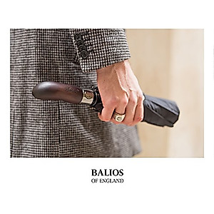 Balios Prestige Travel Umbrella Real Wood Handle Auto Open Close Vented Windproof Canopy Black