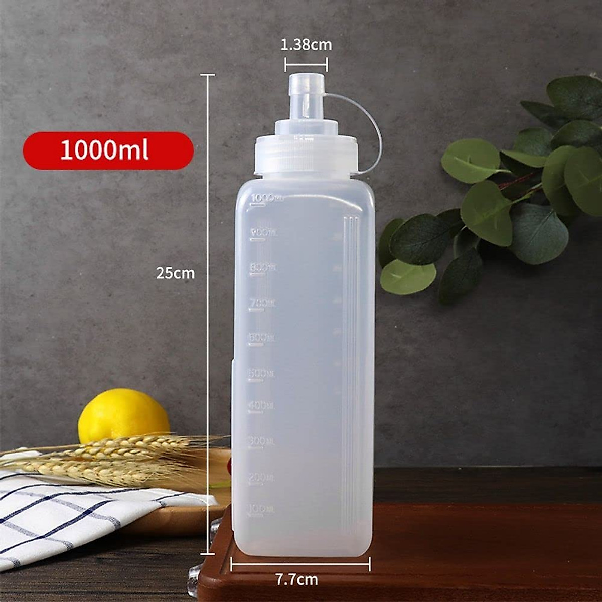 Square Plastic Large-Caliber Jam Jar Squeeze Bottle, Tomato Jam Salad Cream Sauce Bottle Oil Dispenser Kitchen Gadgets(transparent)