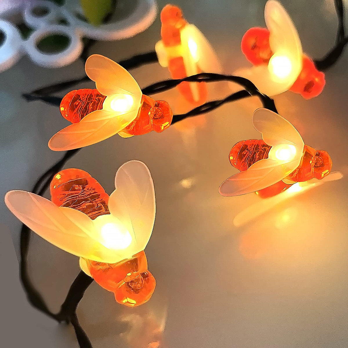 Ovker Solar String Lights 50LED Outdoor Waterproof Simulation Honey Bees Decor for Garden Christmas Decorations Warm White