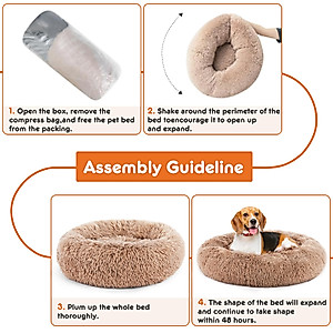 Sweetcrispy Calming Dog Bed for Large Dogs, Washable Large Pet Bed, 36 Inch Anti-Slip Round Fluffy Plush Faux Fur Dog Bed, Fits up to 90 lbs Pets, Brown