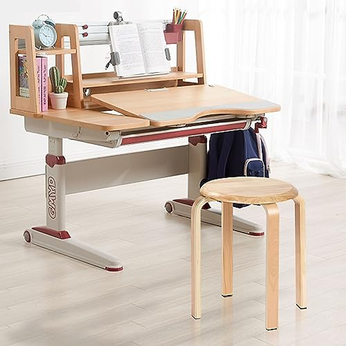 Yawinhe Wood Stools, Portable Barstools with Round Top, Anti-Slip Felt Pad, Stackable Stool Chairs, for Dinning, Living Room, Class Room, 11.8''Lx11.8''Wx16.53''H, Natural, 2-Pack, UDS001N-2