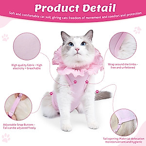Ambreview Cat Recovery Suit for Female Cat, Kitten Recovery Onesie for Abdominal Wounds and Skin Diseases, Alternative Cone E-Collar Spay Suits for Cats After Surgery (Pink, S)