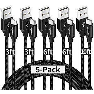 etguuds USB Type C Cable Fast Charging, [5-Pack, 3/3/6/6/10 ft] USB A to USB C Charger Cord Braided Compatible with Samsung Galaxy Note 20 10 9, S20 S10E S10 S9, A71 A70 A51 A50 A41 A21 A20e A20 A10e