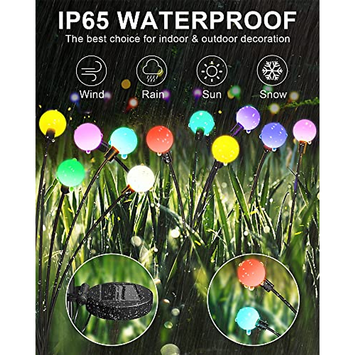 Solar Garden Lights, 8 Pack 64 LED New Upgraded Solar Firefly Lights Outdoor Waterproof, High Flexibility Starburst Swaying Solar Lights, Solar Garden Outdoor Lights for Yard Patio Pathway, Multicolor