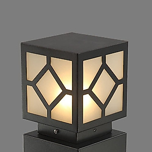 MODEBHD 23cm High Outdoor Post Column Lamp Lawn Garden Light Landscape Single Head Metal with Glass Shade Pillar Lights Villa Wall Door Post Lantern Light, IP44 Waterproof Black Post Lights