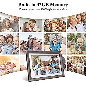Digital Picture Frame FRAMEO 10.1 Inch 1280x800 IPS LCD Touch Screen WiFi Digital Photo Frame with Auto-Rotate 32GB Storage Share Photos and Vedios Instantly via Frameo (10.1 inch Wood Effect)